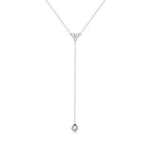 espere womens sterling silver dainty cz lariat necklace triple cz cluster y-shaped necklace platinum plated