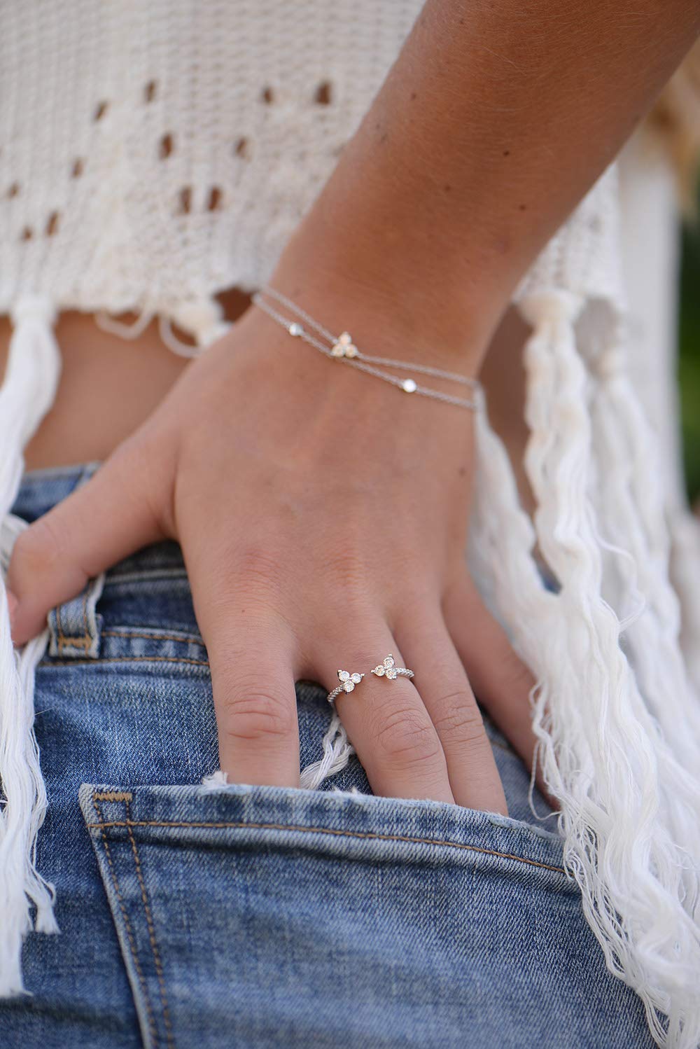 Womens Sterling Silver Rings Open Cluster Ring 18K White Gold Plated