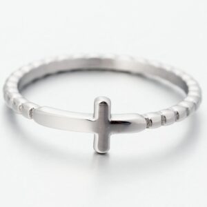 Jude Jewelers Stainless Steel Christian Sideways Cross Religious Ring Promise Statement Wedding Engagement (Silver, 8)