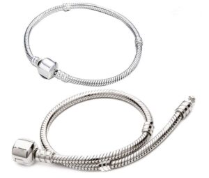 kinteshun snake bracelet chain,silver plating european bead charm wristlet bracelet chain with snap barrel clasp(2pcs,3mm&6.7 inches)