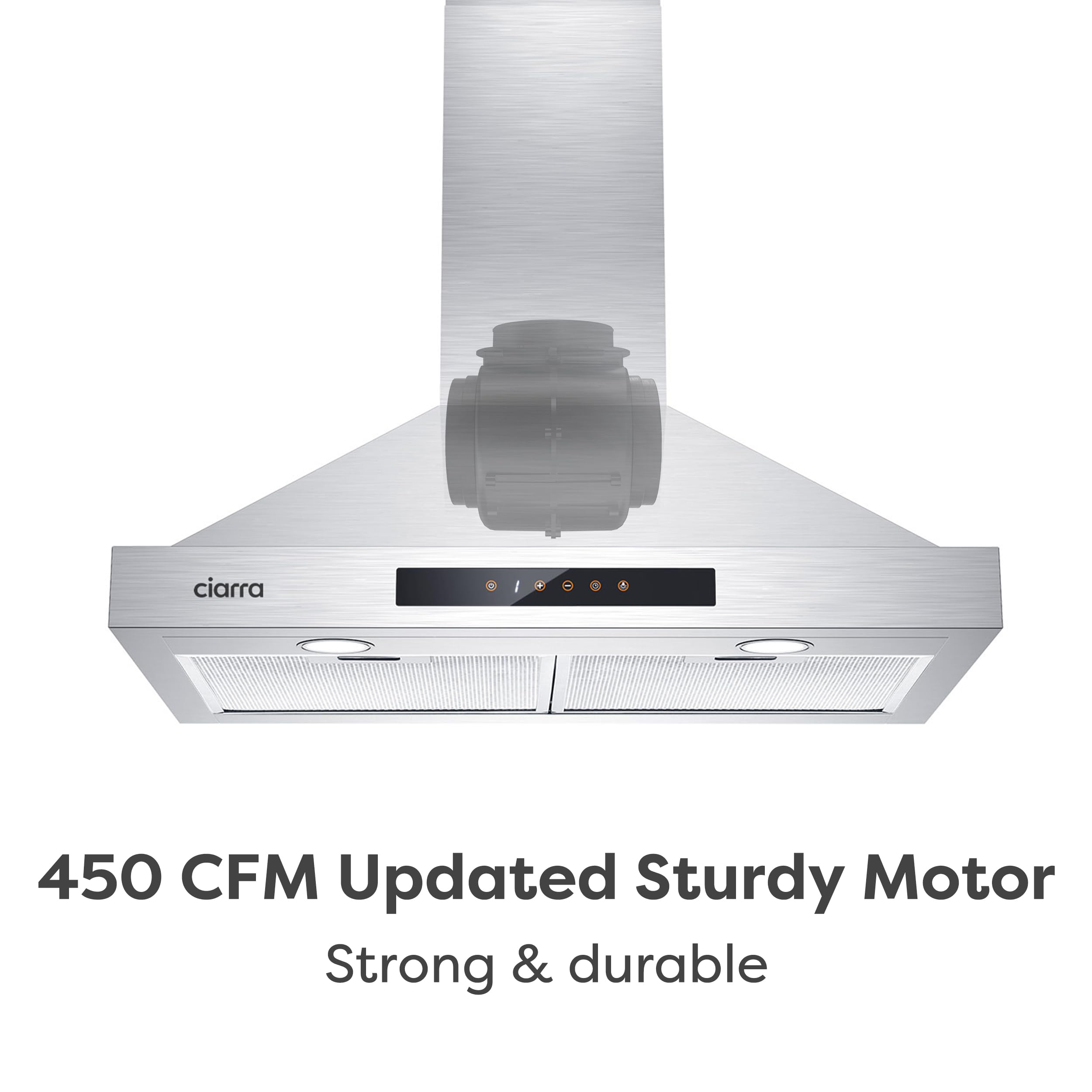 CIARRA Wall Mount Range Hood 30 inch 760m3/h Ducted Convertible Ductless Range Hood Vent in Stainless Steel CAS75308