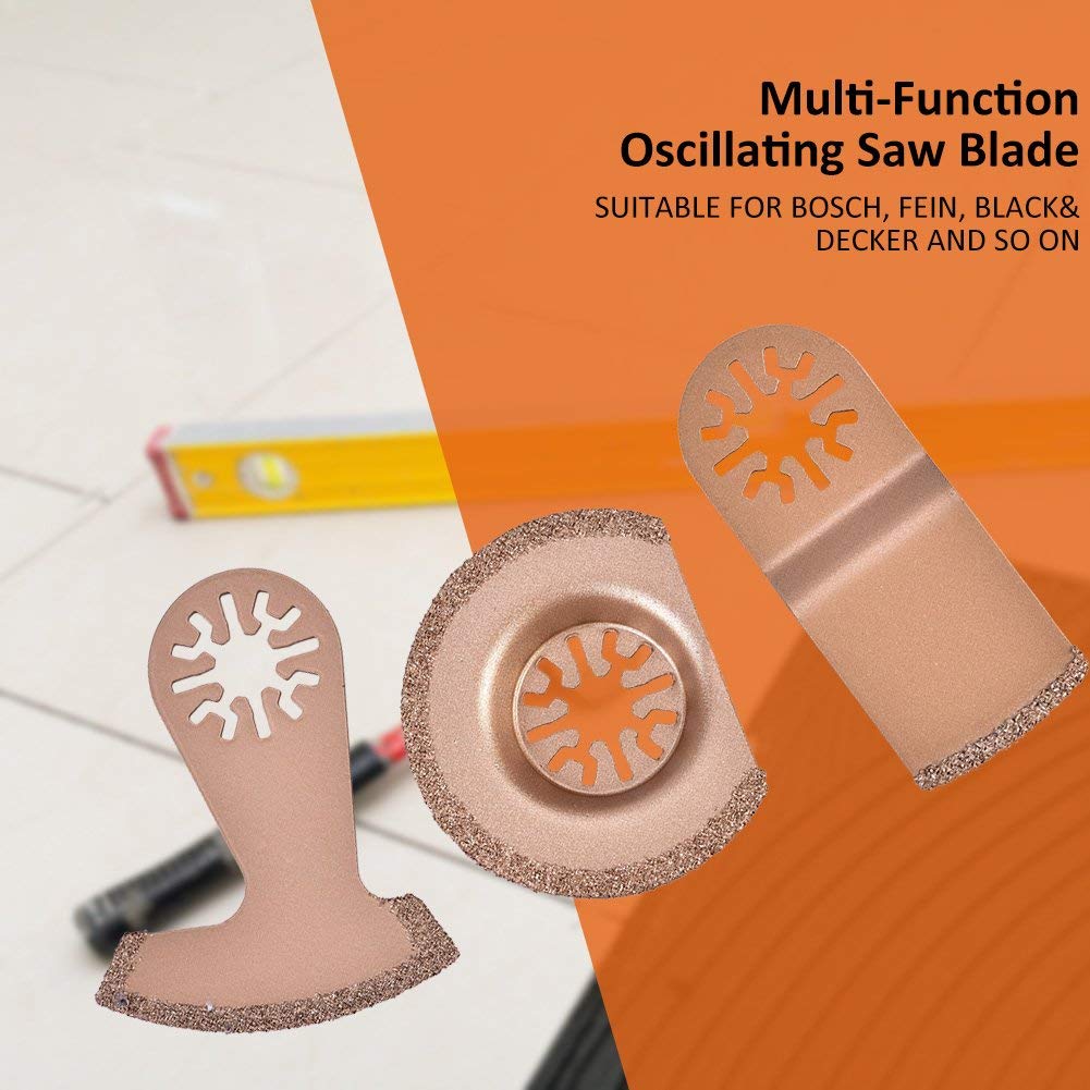 3Pcs Oscillating Tool Blade Universal Oscillating Multitool Saw Blades Quick Release Power Accessories E Shaped/Curved/Semicircle Saw Blade for Flooring Tile Grout Mortar Concrete