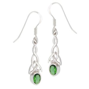 sterling silver celtic design green stone drop dangle earrings