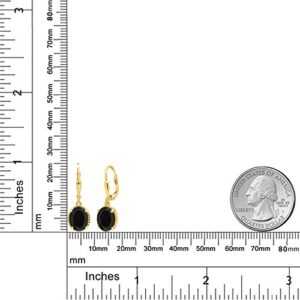 Gem Stone King 18K Yellow Gold Plated Silver Black Onyx Leverback Dangle Earrings For Women (4.00 Cttw, Gemstone December Birthstone, Oval 9X7MM)