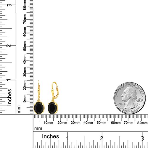 Gem Stone King 18K Yellow Gold Plated Silver Black Onyx Leverback Dangle Earrings For Women (4.00 Cttw, Gemstone December Birthstone, Oval 9X7MM)