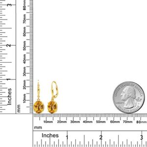 Gem Stone King 18K Yellow Gold Plated Silver Yellow Citrine Leverback Dangle Earrings For Women (3.30 Cttw, Gemstone November Birthstone, Oval Checkerboard 9X7MM)