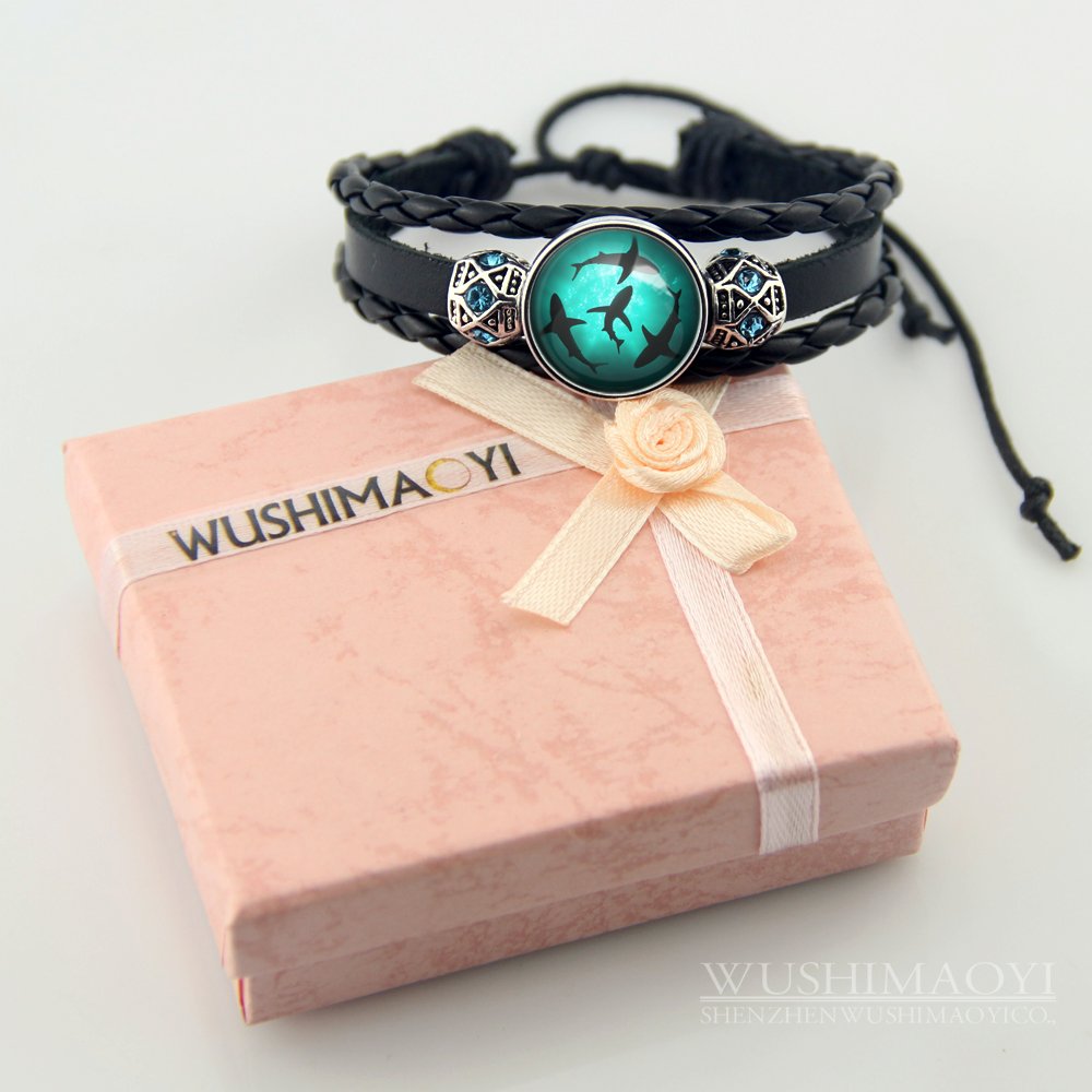 WUSHIMAOYI Circling Sharks bracelet Circling Sharks bracelets personalized Shark jewelry Shark bracelet Leather Bracelet Braid Leather jewelry Blessing gift