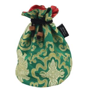 tibetan handmade brocade cloth singing bowl storage carrying case bag (green)