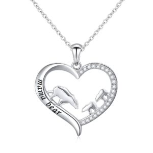 daochong mother and child s925 sterling silver mama bear with cub heart pendant necklace for family (2 cubs)