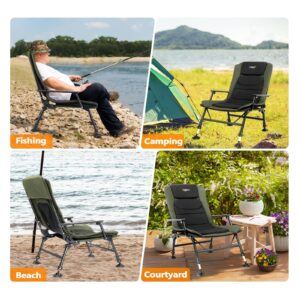 VINGLI Oversized Fishing Chair Heavy Duty Support 440 LBS, 160° Freely Adjustable Reclining Folding Chairs, Lounge Travel Outdoor Seat with High Back for Fishing Camping or Leisure