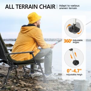 VINGLI Oversized Fishing Chair Heavy Duty Support 440 LBS, 160° Freely Adjustable Reclining Folding Chairs, Lounge Travel Outdoor Seat with High Back for Fishing Camping or Leisure