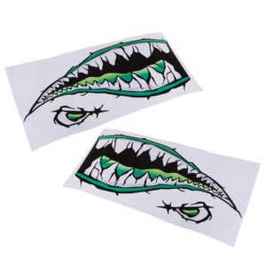 homyl 2 pieces waterproof shark teeth mouth decals sticker for kayak canoe fishing inflatable boat surfboard car bumper laptop window - green