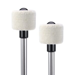 Canomo Pack of 2 Bass Drum Mallet Felt Head Percussion Mallets Timpani Mallets with Stainless Steel Handle, Beige White