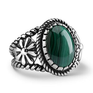 american west jewelry sterling silver women's ring green malachite gemstone native-inspired flower design size 8