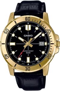 casio mtp-vd01gl-1ev men's enticer gold tone leather band black dial casual analog sporty watch