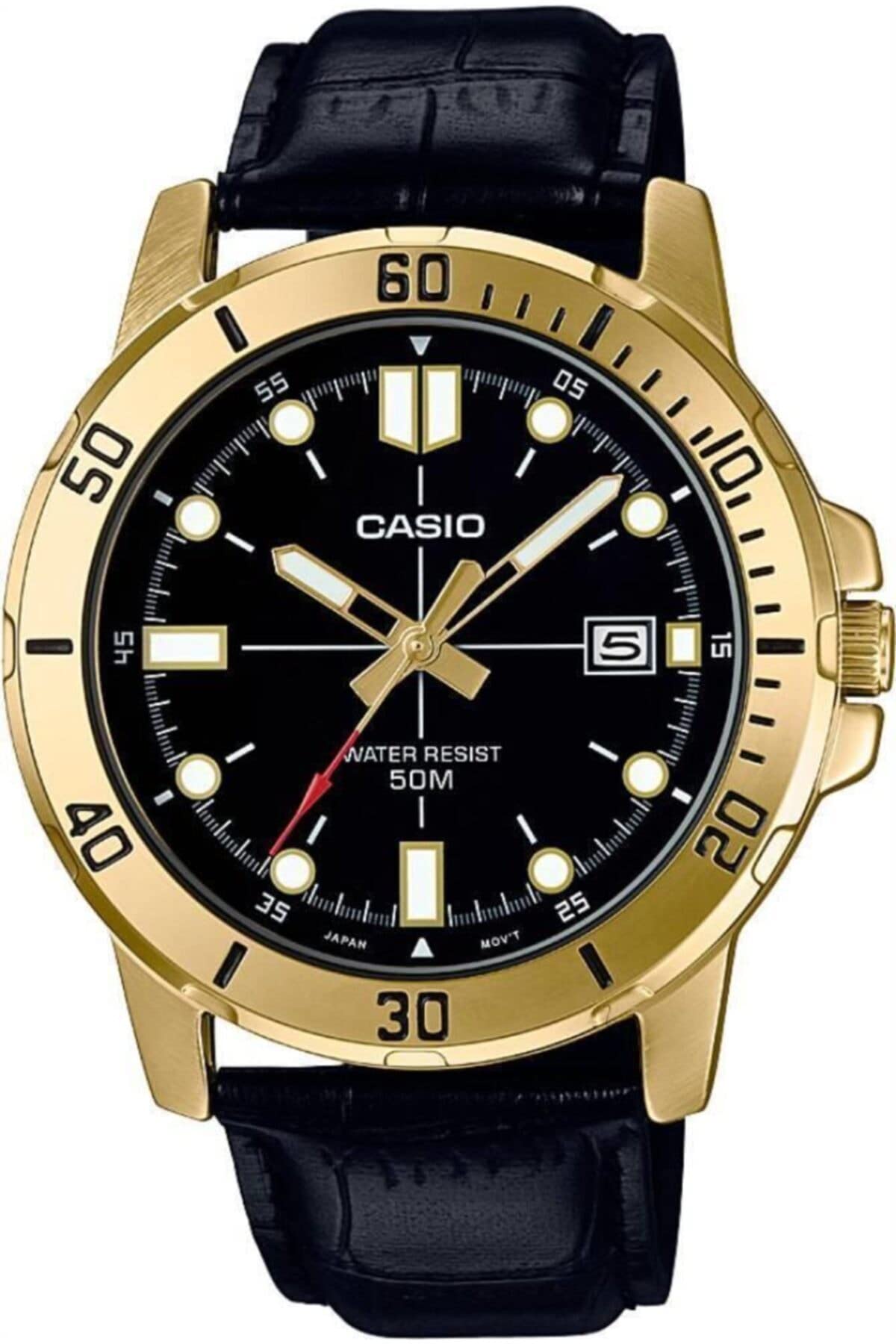 Casio MTP-VD01GL-1EV Men's Enticer Gold Tone Leather Band Black Dial Casual Analog Sporty Watch