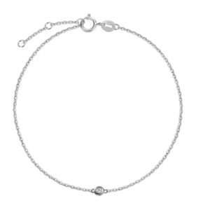 carleen 18k solid gold one genuine bezel set small tiny round 0.015ct diamond dainty bracelet minimalist delicate fine jewelry for mom women friendship adjustable (white gold)