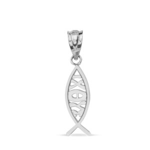 10k white gold ichthus ichthys christian vertical fish charm pendant