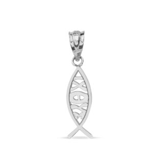 sterling silver ichthus christian vertical fish pendant