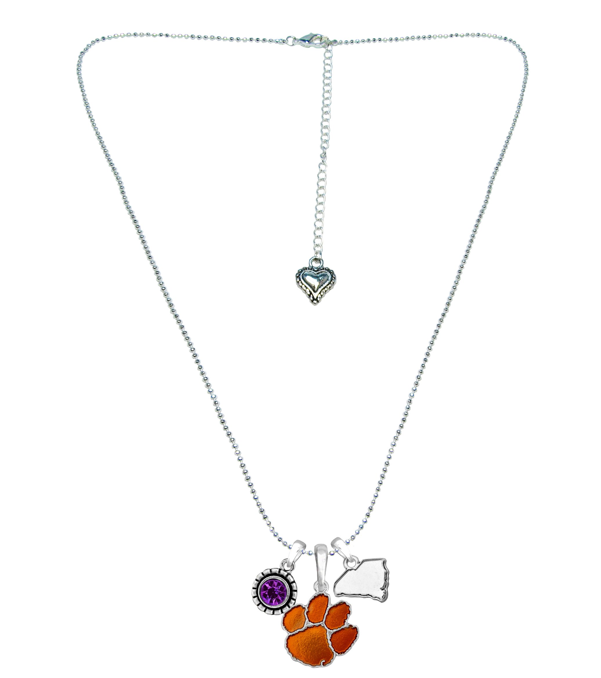 Sports Accessory Store Clemson Tigers Home Sweet Home Silver Crystal Necklace Jewelry Gift CU