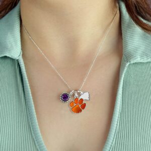 Sports Accessory Store Clemson Tigers Home Sweet Home Silver Crystal Necklace Jewelry Gift CU