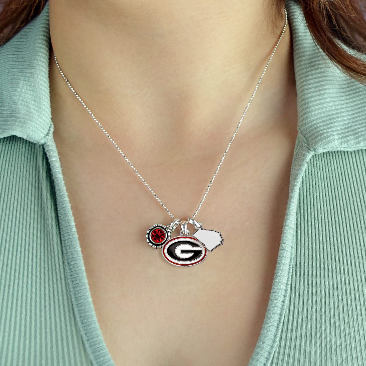 Sports Accessory Store Georgia Bulldogs Home Sweet Home Silver Crystal Necklace Jewelry Gift UGA