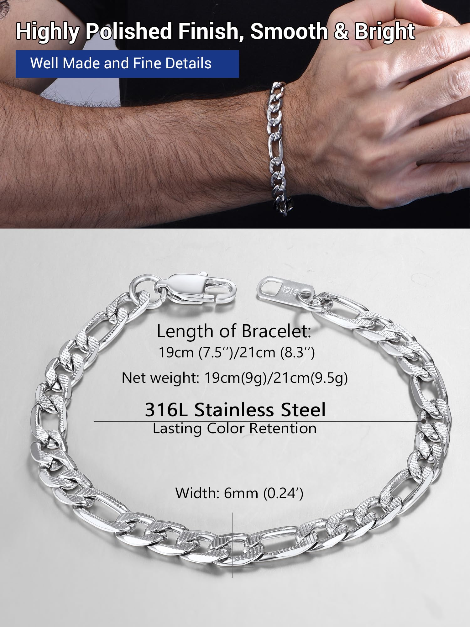 PROSTEEL Stainless Steel Chain Bracelets for Men Mens Chains Bracelet