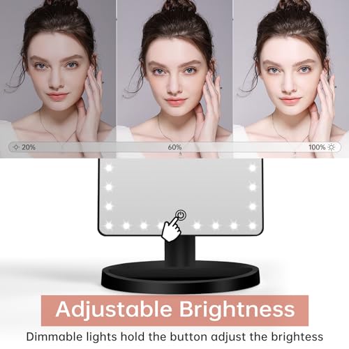 FUNTOUCH Large Lighted Vanity Makeup Mirror (X-Large Model), Light Up Mirror with 35 LED Lights, Touch Screen and 10X Magnification Mirror, 360° Rotation Tabletop Cosmetic Mirror (Black)