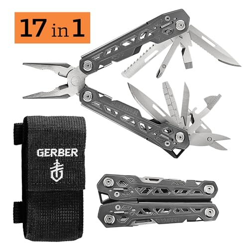 Gerber Gear Truss 17-in-1 Needle Nose Pliers Multi-tool with Sheath - Multi-Plier, Pocket Knife, Serrated Blade, Screwdriver, Bottle Opener - EDC Gear and Equipment - Gray