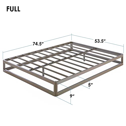 Mellow 9" Metal Platform Bed Frame w/Heavy Duty Steel Slat Mattress Foundation (No Box Spring Needed), Full, Grey