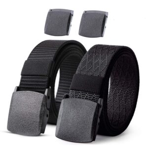 jasgood nylon military tactical men belt 2 pack webbing canvas outdoor web belt with plastic buckle, c-black+black, fits pant up to 40 inch