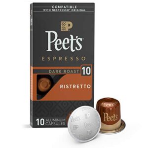 peet's coffee, dark roast espresso pods, ristretto intensity 10, 10 count (1 box of 10 espresso capsules)