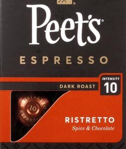 Peet's Coffee, Dark Roast Espresso Pods, Ristretto Intensity 10, 10 Count (1 Box of 10 Espresso Capsules)