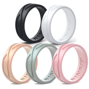 rinfit silicone rings for women - silicone wedding bands sets for her - 4love collection rubber wedding rings - patented design - seta, size 9