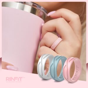 Rinfit Silicone Rings for Women - Silicone Wedding Bands Sets for Her - 4Love Collection Rubber Wedding Rings - Patented Design - SetA, Size 9