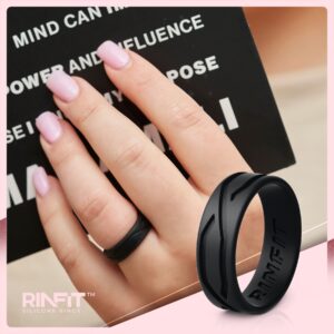 Rinfit Silicone Rings for Women - Silicone Wedding Bands Sets for Her - 4Love Collection Rubber Wedding Rings - Patented Design - SetA, Size 9