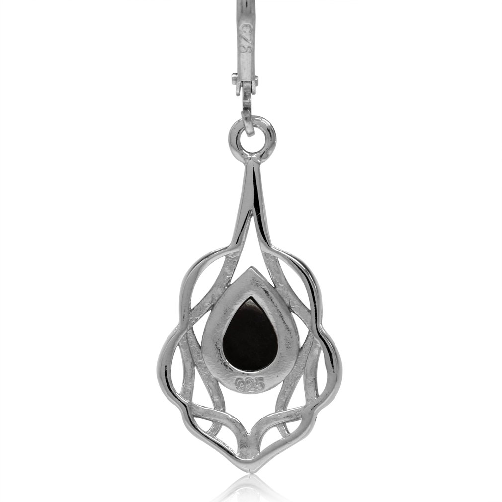 Silvershake Genuine Black Onyx White Gold Plated 925 Sterling Silver Celtic Knot Drop Dangle Leverback Earrings