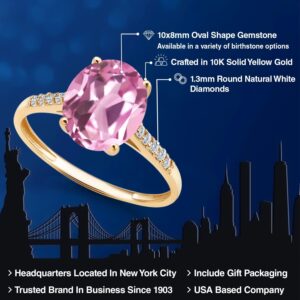 Gem Stone King 10K Yellow Gold 10X8MM Oval Gemstone Birthstone & White Diamond Engagement Ring | Yellow Gold Ring For Women | Available in Size 5-9