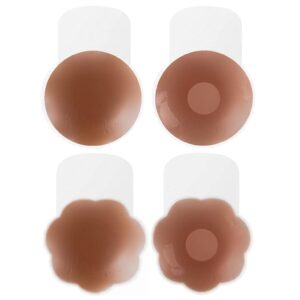 mslo lifting nipple covers breast petals reusable adhesive invisible bra silicone sticky pasties lift wing for women (2.6 inchs, brown, 4)