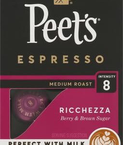 Peet's Coffee, Medium Roast Espresso Pods, Cafe Inspired Ricchezza Intensity 8, 10 Count (1 Box of 10 Espresso Capsules)