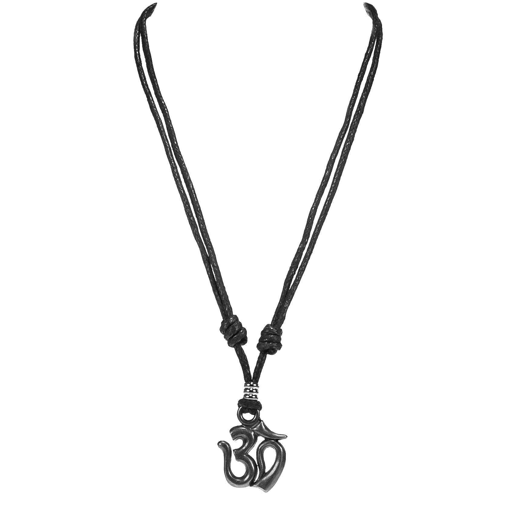 BlueRica Om on Adjustable Black Cord Necklace (Old Silver Finish)