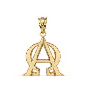 religious jewelry solid 14k yellow gold alpha and omega christian symbols charm pendant