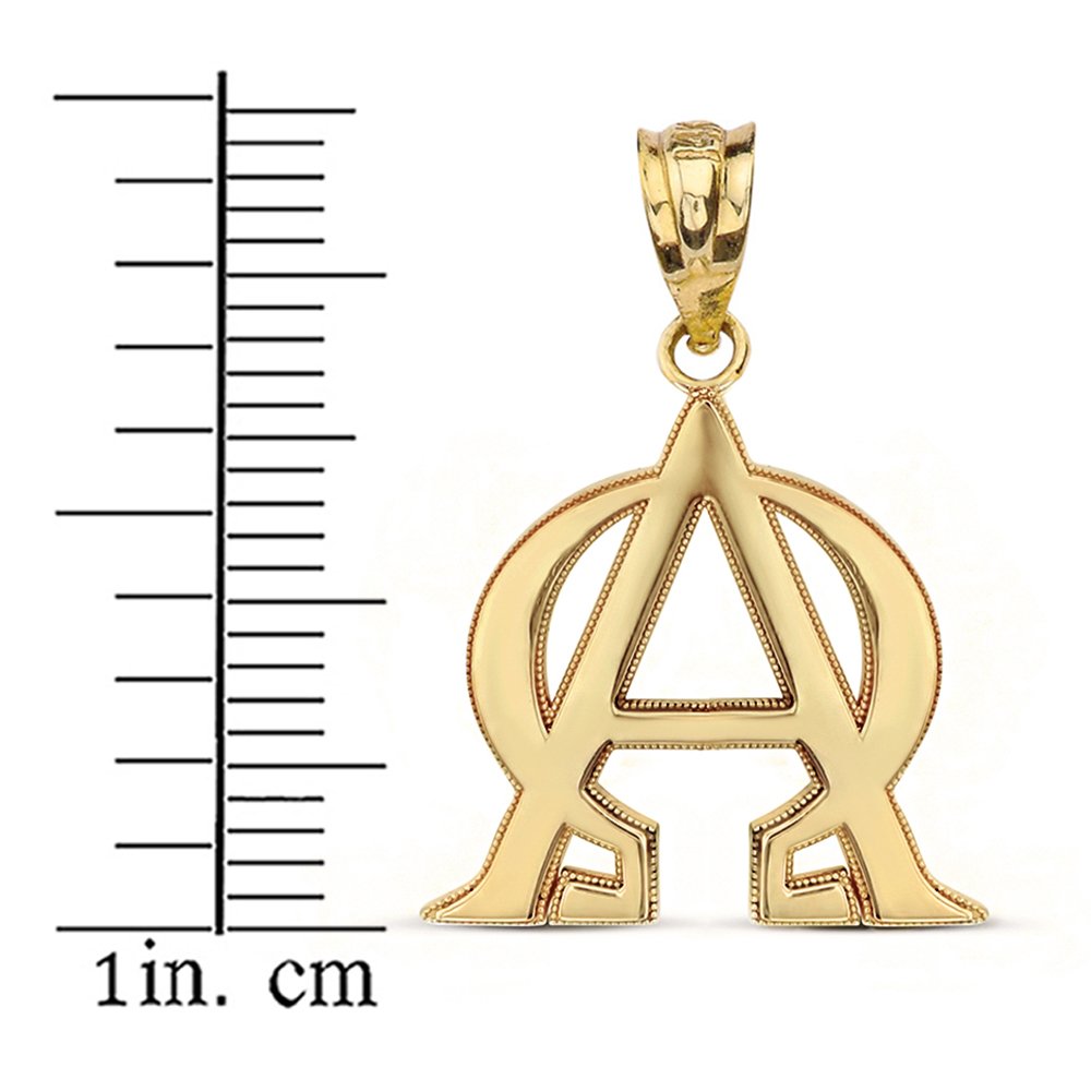 Religious Jewelry Solid 14k Yellow Gold Alpha and Omega Christian Symbols Charm Pendant