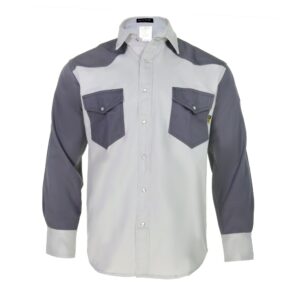 flame resistant fr shirt - 88/12 - western style - two tone (large, light grey/dark grey)