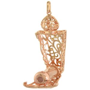 Sterling Silver Prayer Box/Urn Pendant Scroll Motif Yellow CZ Rose Gold Finish, 1 7/16 inch