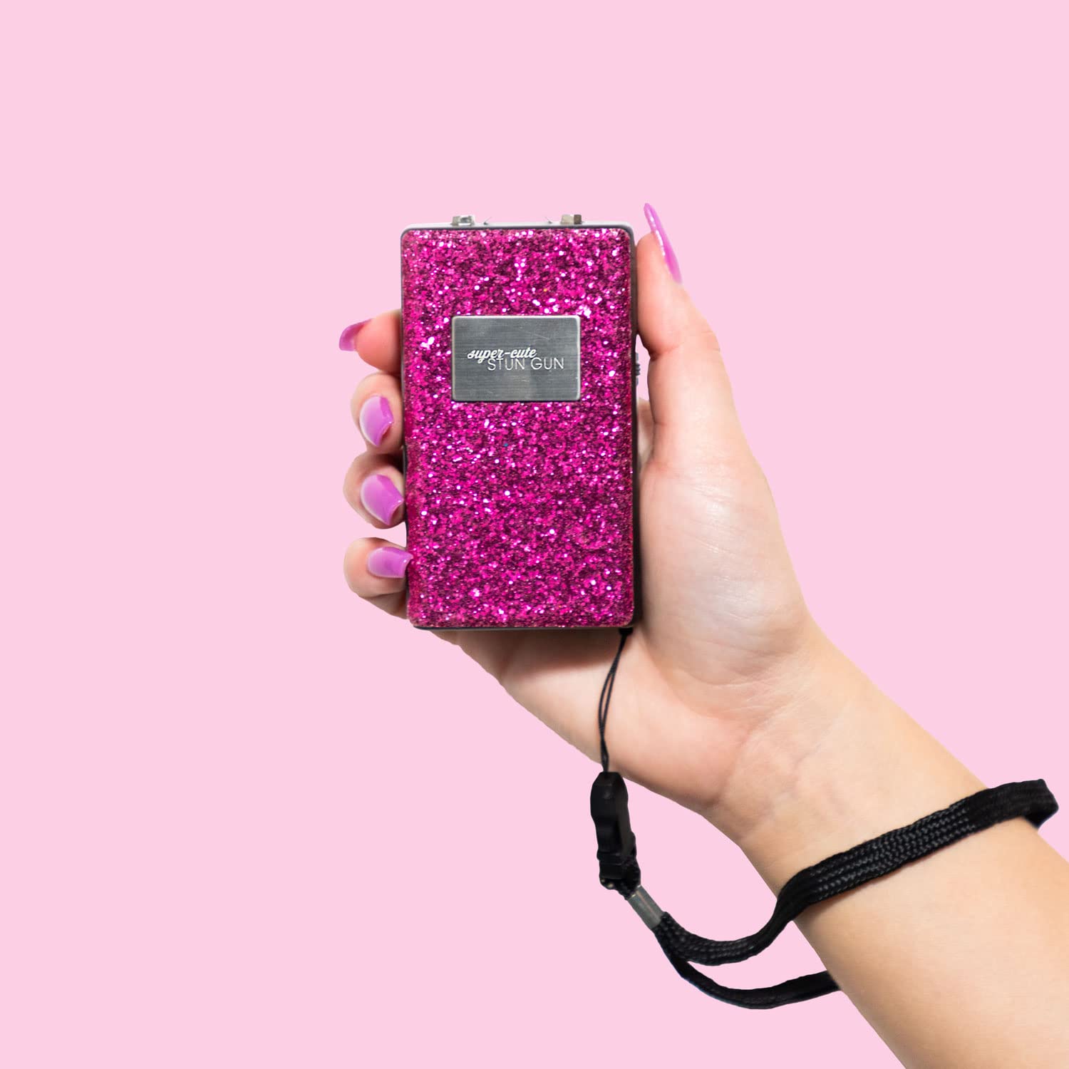 Super-Cute Stun Gun - Powerful High Voltage, Compact Stun Gun with Wrist Strap & Safety Lock - Pink Glitter, 1 Count