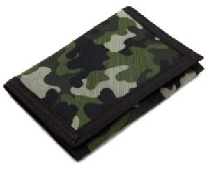 ai-dee rfid trifold canvas outdoor sports wallet for kids- christmas gifts for boys - front pocket wallet with magic sticker - (camouflage)