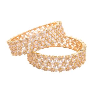 Ratnavali Jewels CZ Zirconia Gold Tone Marquise Diamond Elegant Bollywood Indian Bangles Kada Jewelry Women Wedding Bride