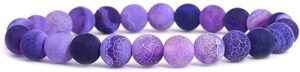 purple weathered agate gemstone 8mm round beads stretch bracelet 7 inch