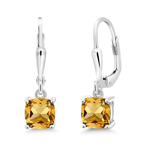 Gem Stone King 925 Sterling Silver Yellow Citrine Drop Dangle Earrings For Women | 1.86 Cttw | Gemstone November Birthstone | Cushion 6MM